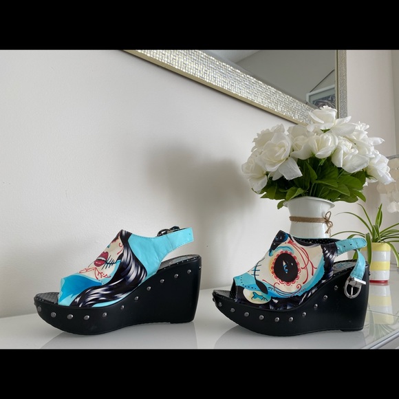 Too Fast | Shoes | Too Fast Deadface Tattoo Punk Gothic Wedge Sandals ...